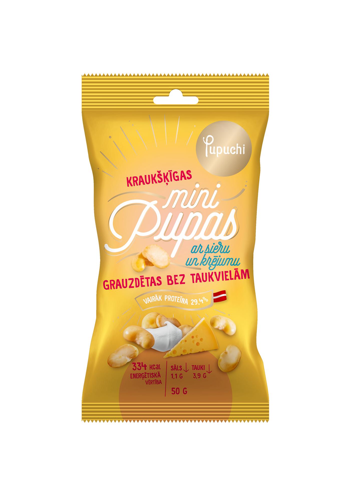 Pupuchi, cūku pupu kraukšķi ar sieru un krējumu, 50g – DabaDaba